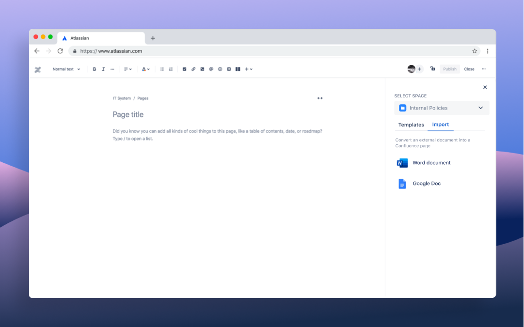 Import from MS Word and Google Docs into Confluence pages