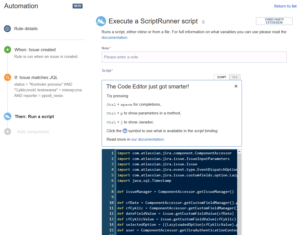 JIRA script runner and Automation for JIRA