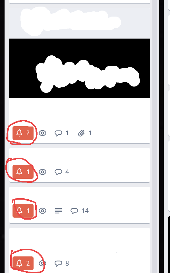 Bell icons on the cards in the mobile apps.