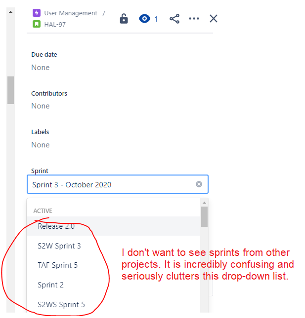 Solved: Sprints undesirably shared over projects