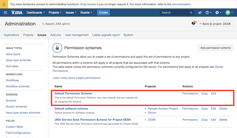 How does one set the default permissions scheme th...