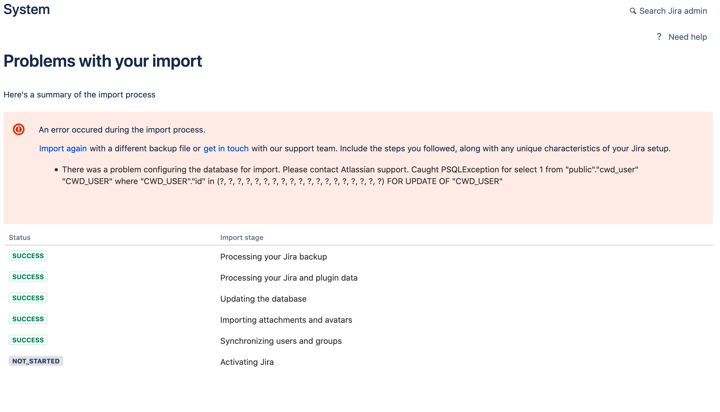 Solved: Instance completely corrupted after failed import