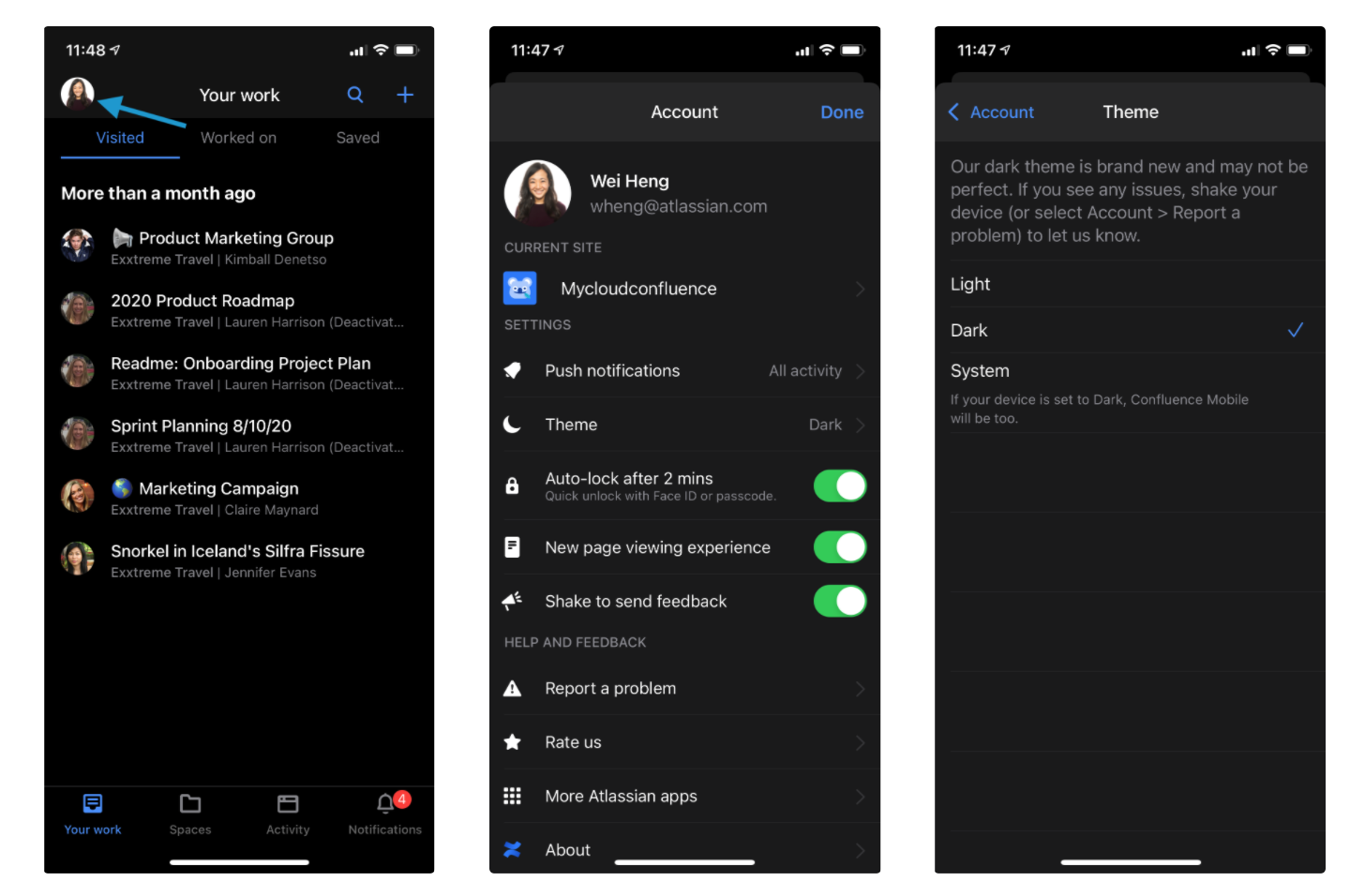Dark theme now available on Confluence mobile apps