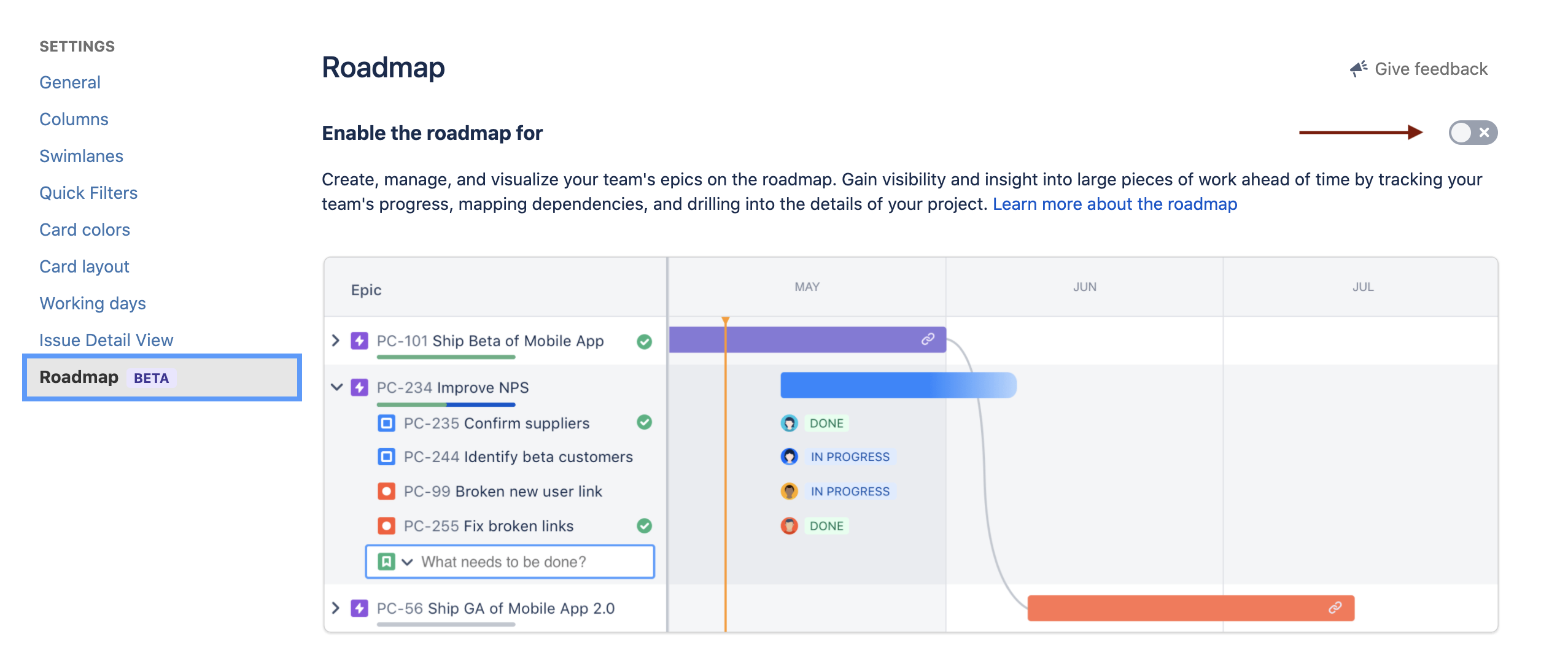 Adding support for Epics to classic project
