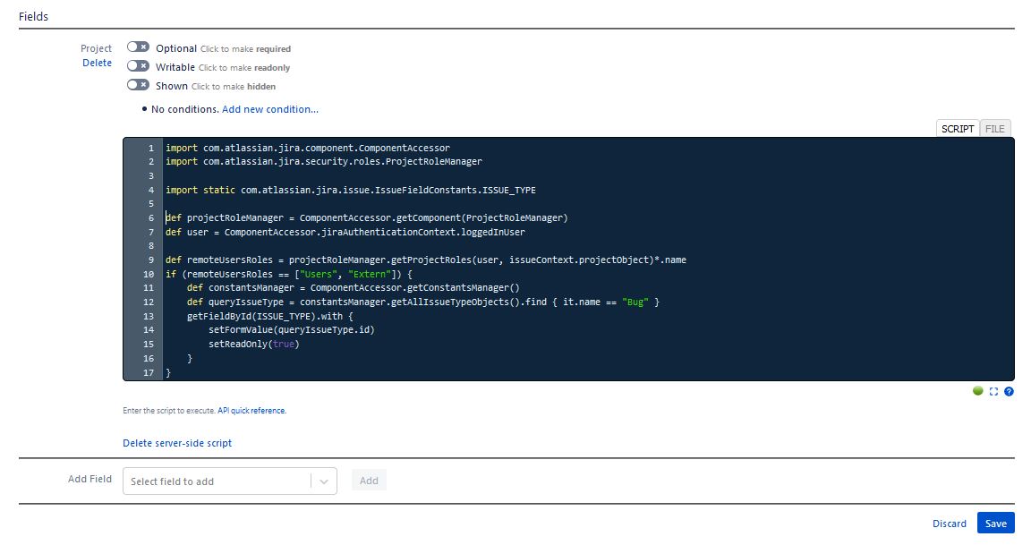 Restricting to a Single Issue Type by Scriptrunner...