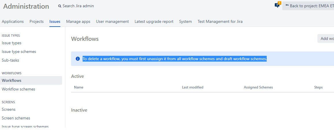 Workflows not visible in Jira UI throwing error