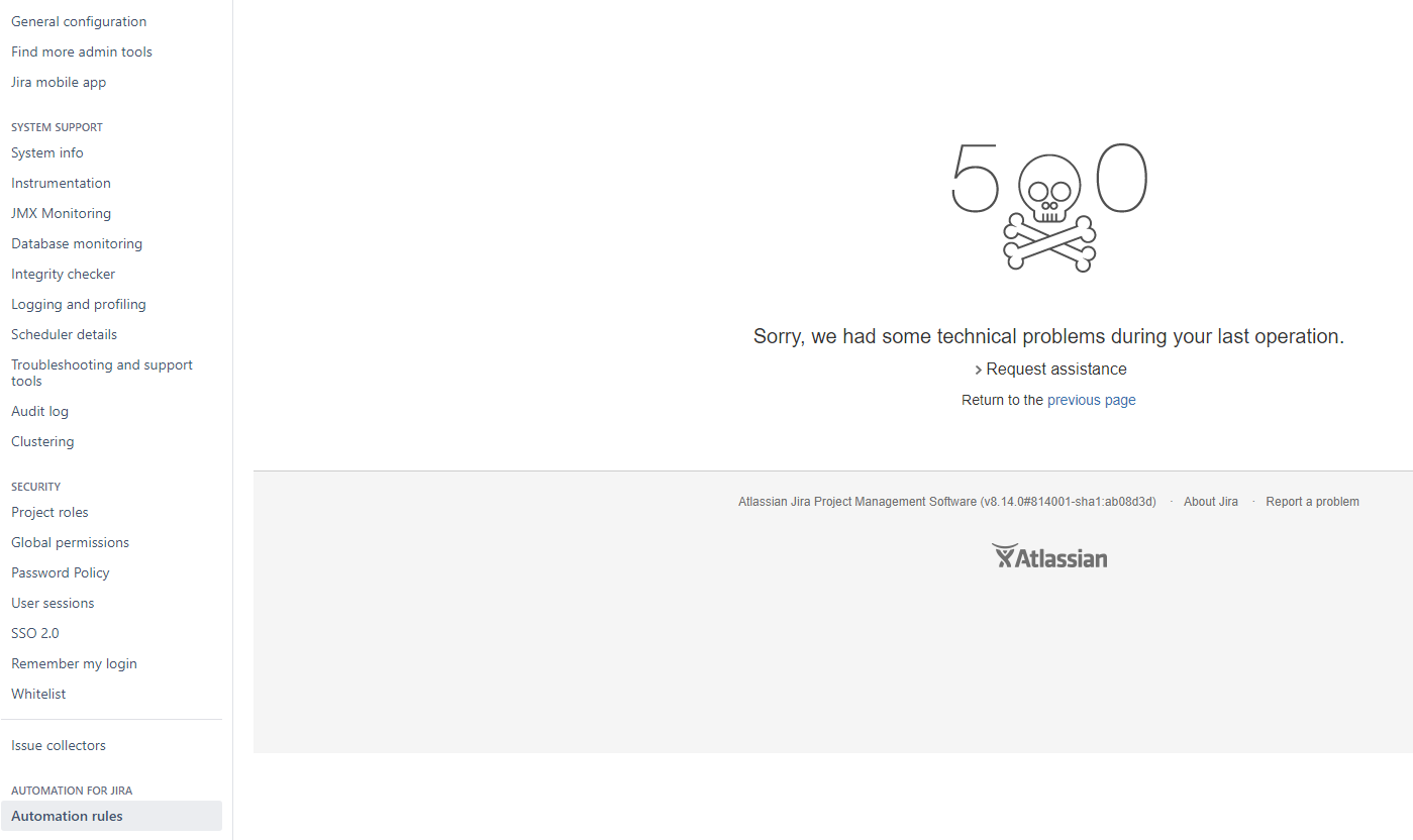 Automation for Jira error 500