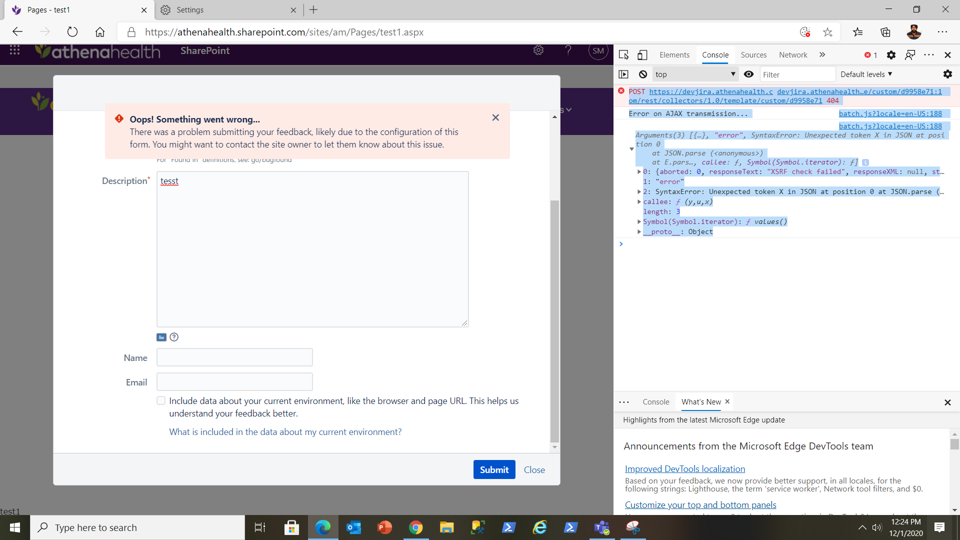 Solved: Unable to submit jira ticket from Sharepoint via i...