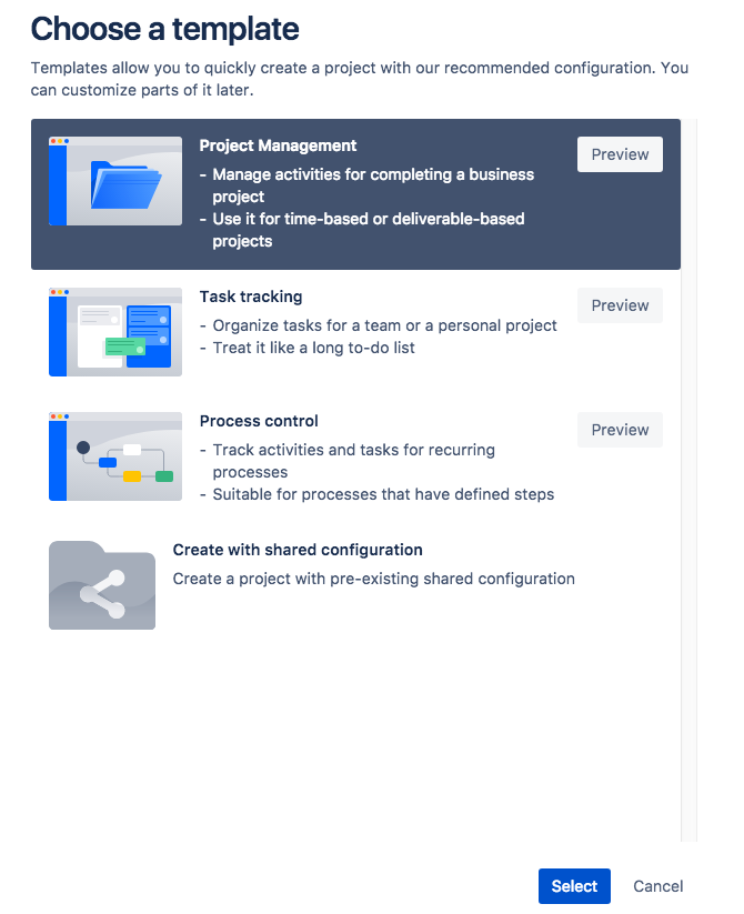 Jira core templates not found