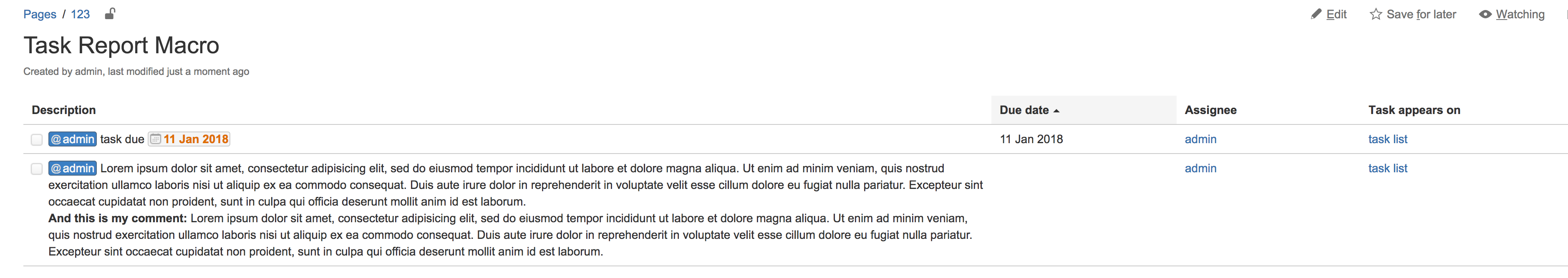 Task Report Macro - showing multiple lines?