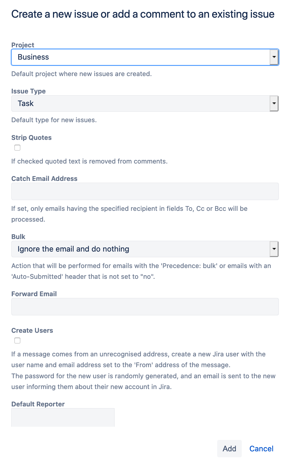Incoming Mail Handler Parameters Documention