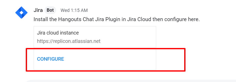 Unable to configure Jira chat bot in google chat