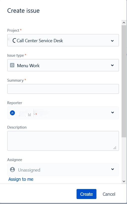 Custom Create Issue (Atlas CRM)