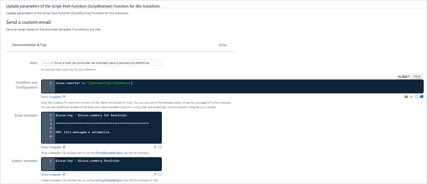 Sending email in post-function by scriptrunner doe...