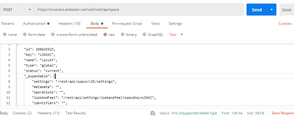 creating a confluence space, using a json?