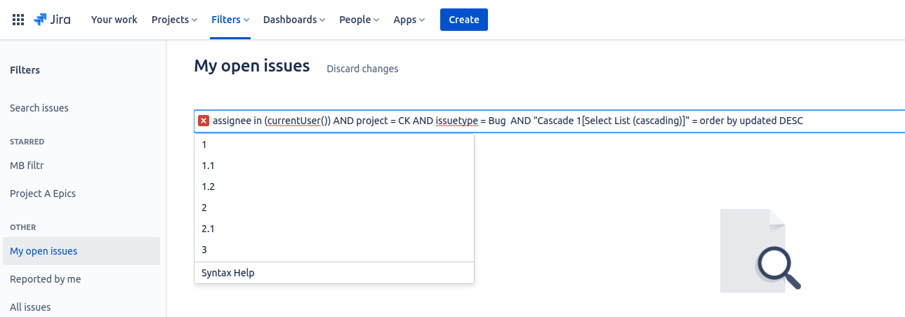 Solved: JQL to find specific cascading list child value