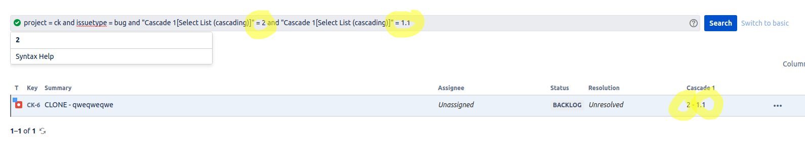 Solved: JQL to find specific cascading list child value
