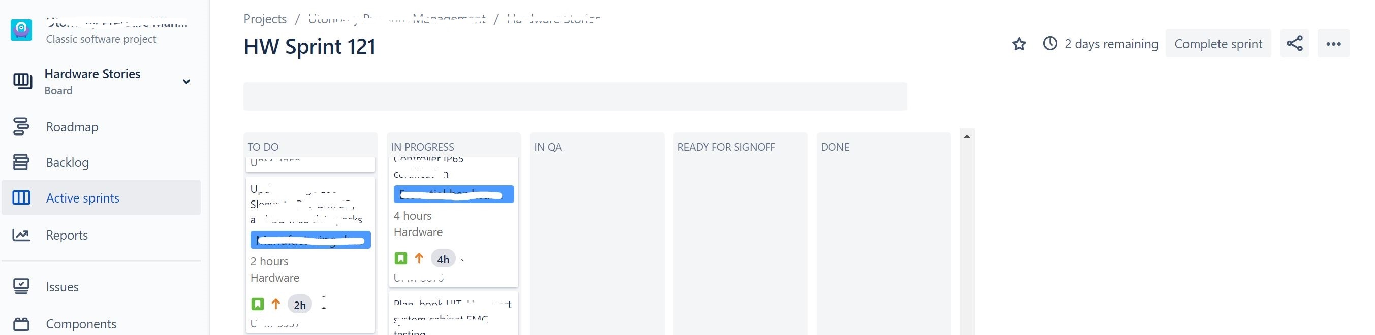 Active sprint view on the story board don´t show f...
