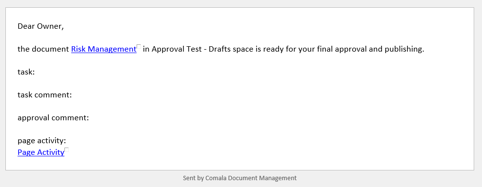 Approval comments in notification email