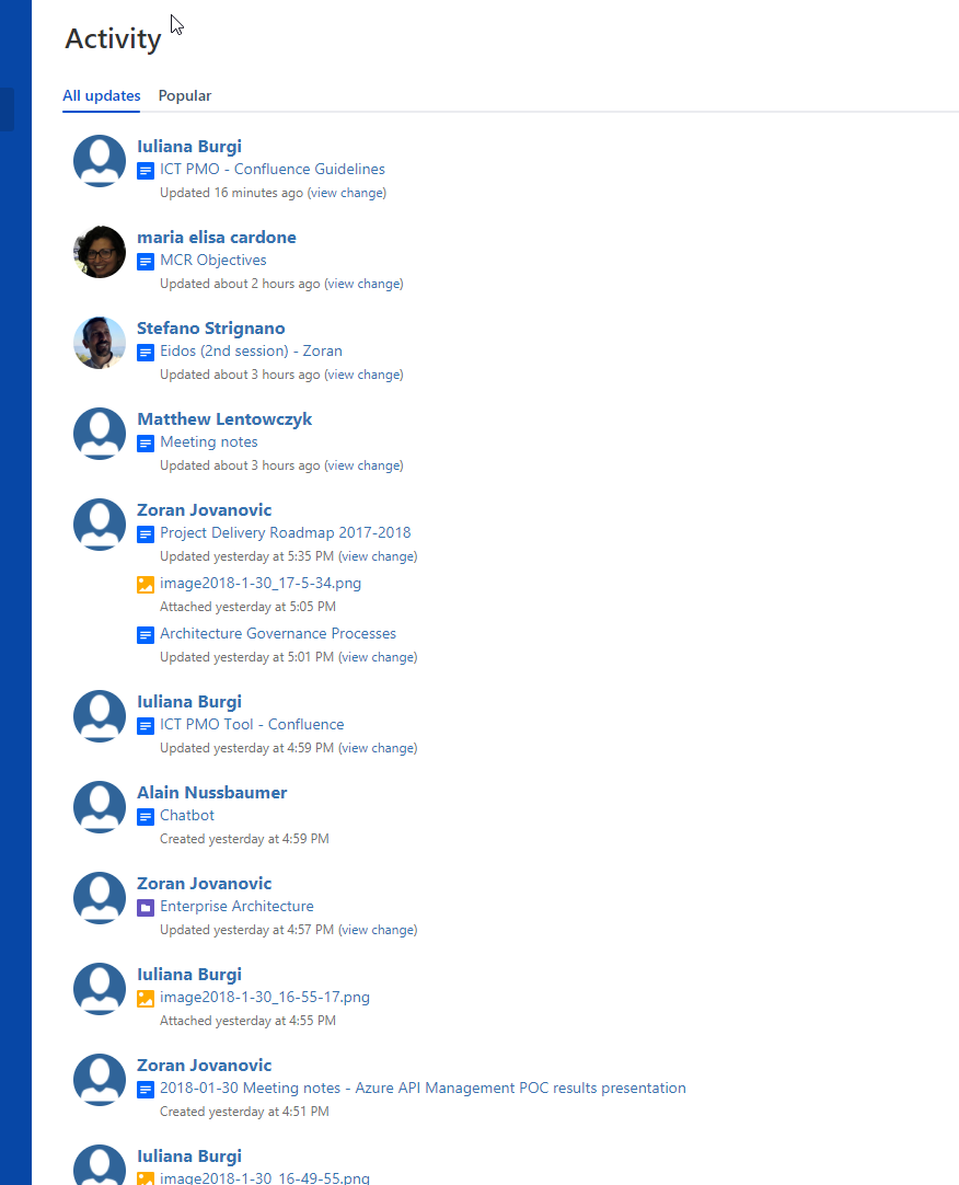 How to export activity log: All Updates / Popular....