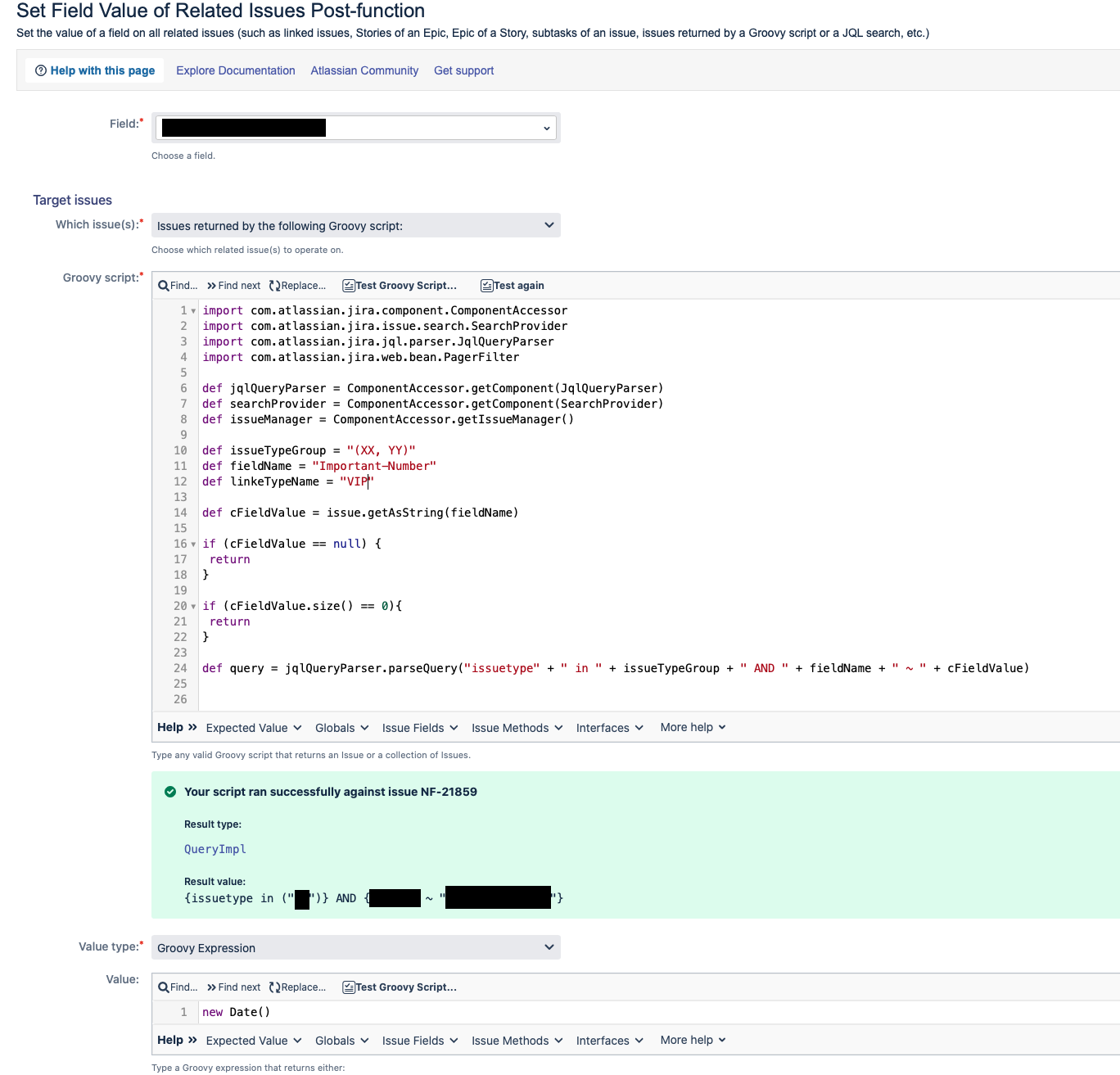 JQL search with Groovy and custom field