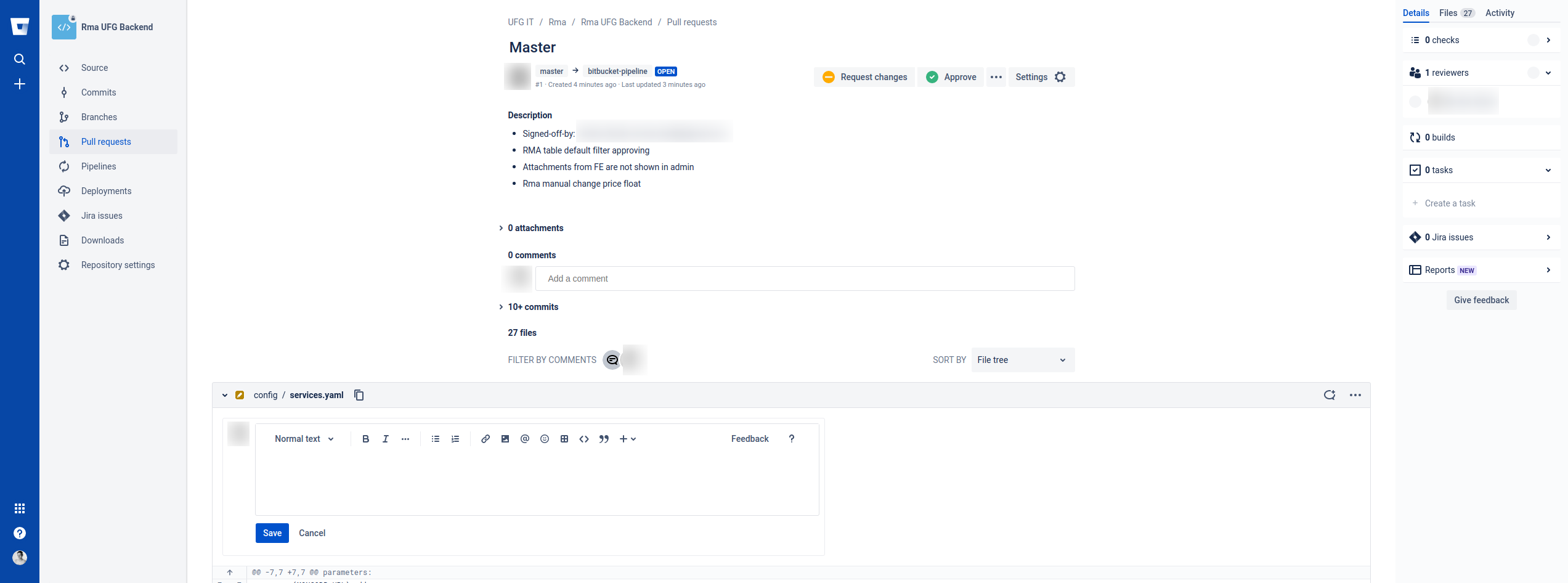 Bitbucket Pull request layout- buttons missing