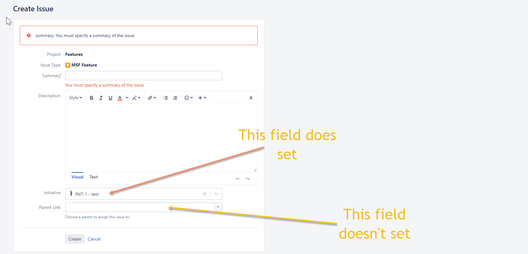 How to set 'Parent Link' field when creating issue...