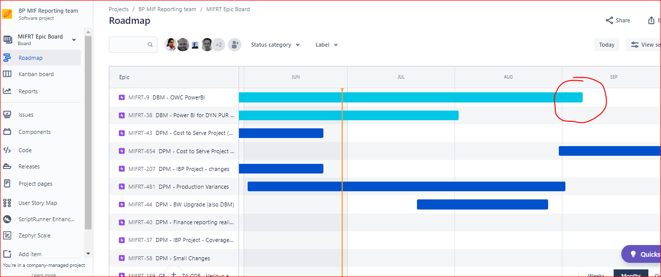 Roadmap Epic with field due date