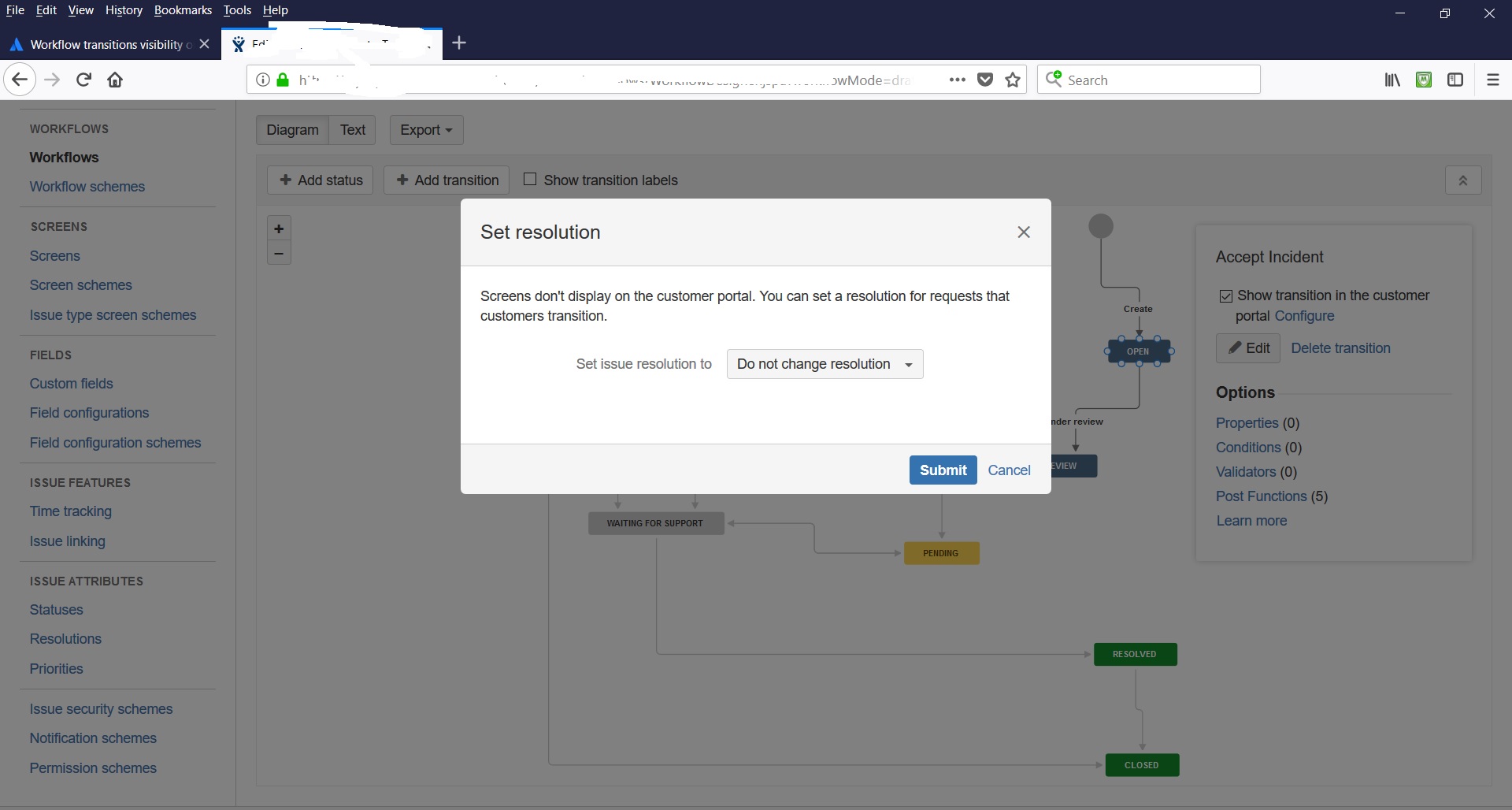 Workflow Transitions Visibility On Customer Portal