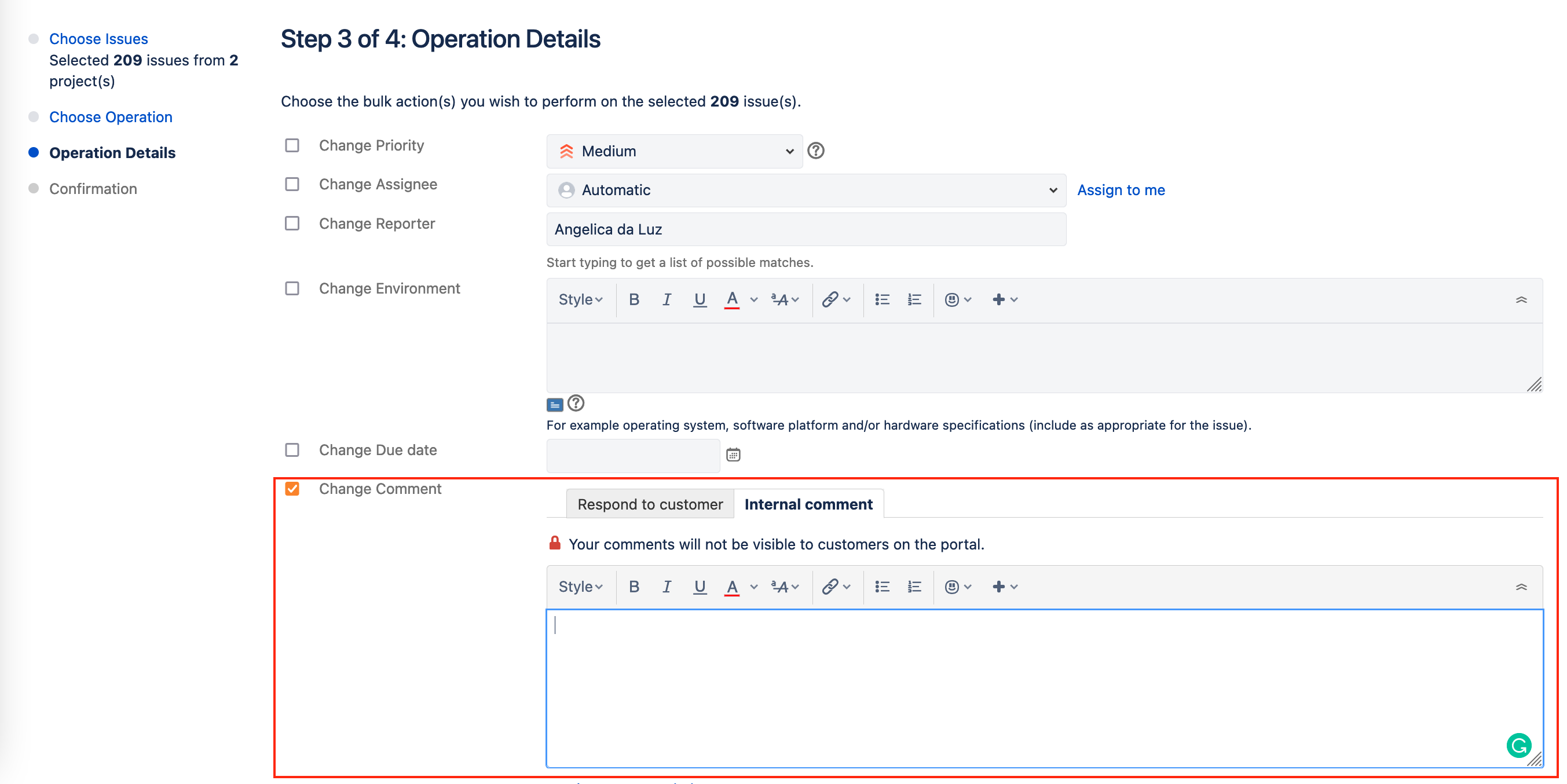 How to make comments internal in bulk?