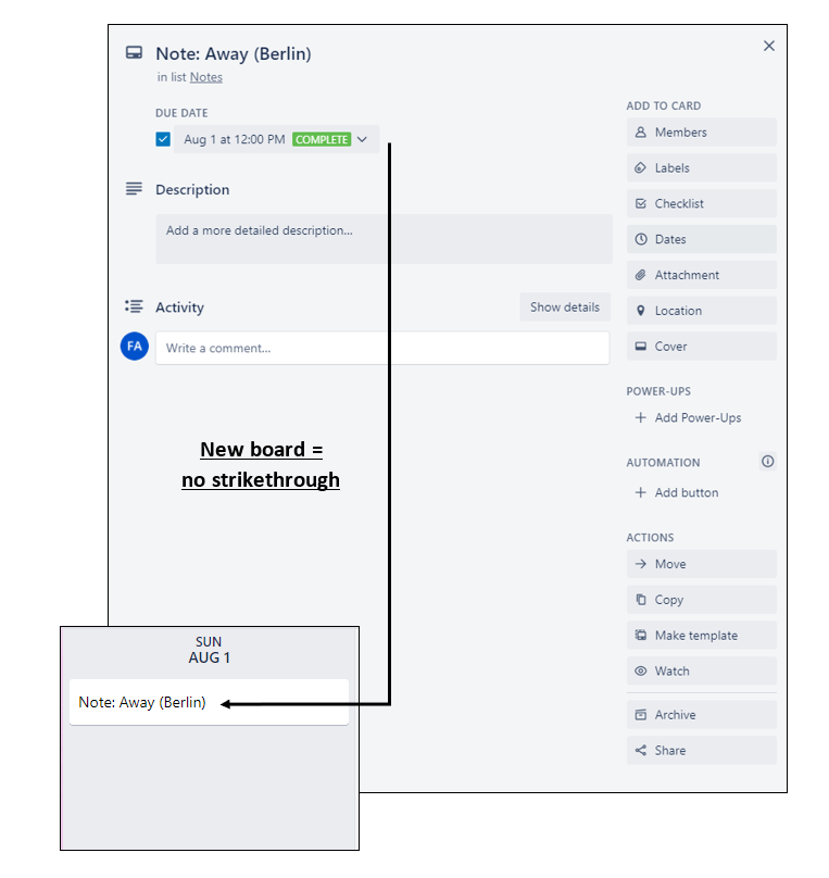 No strikethrough on completed cards