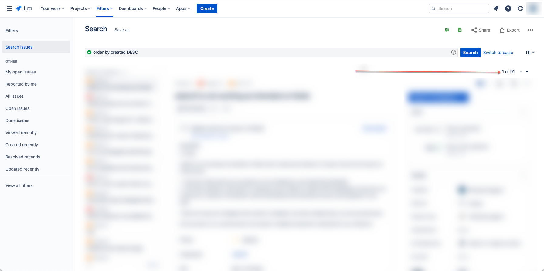 How do I get the row count in a Jira query?