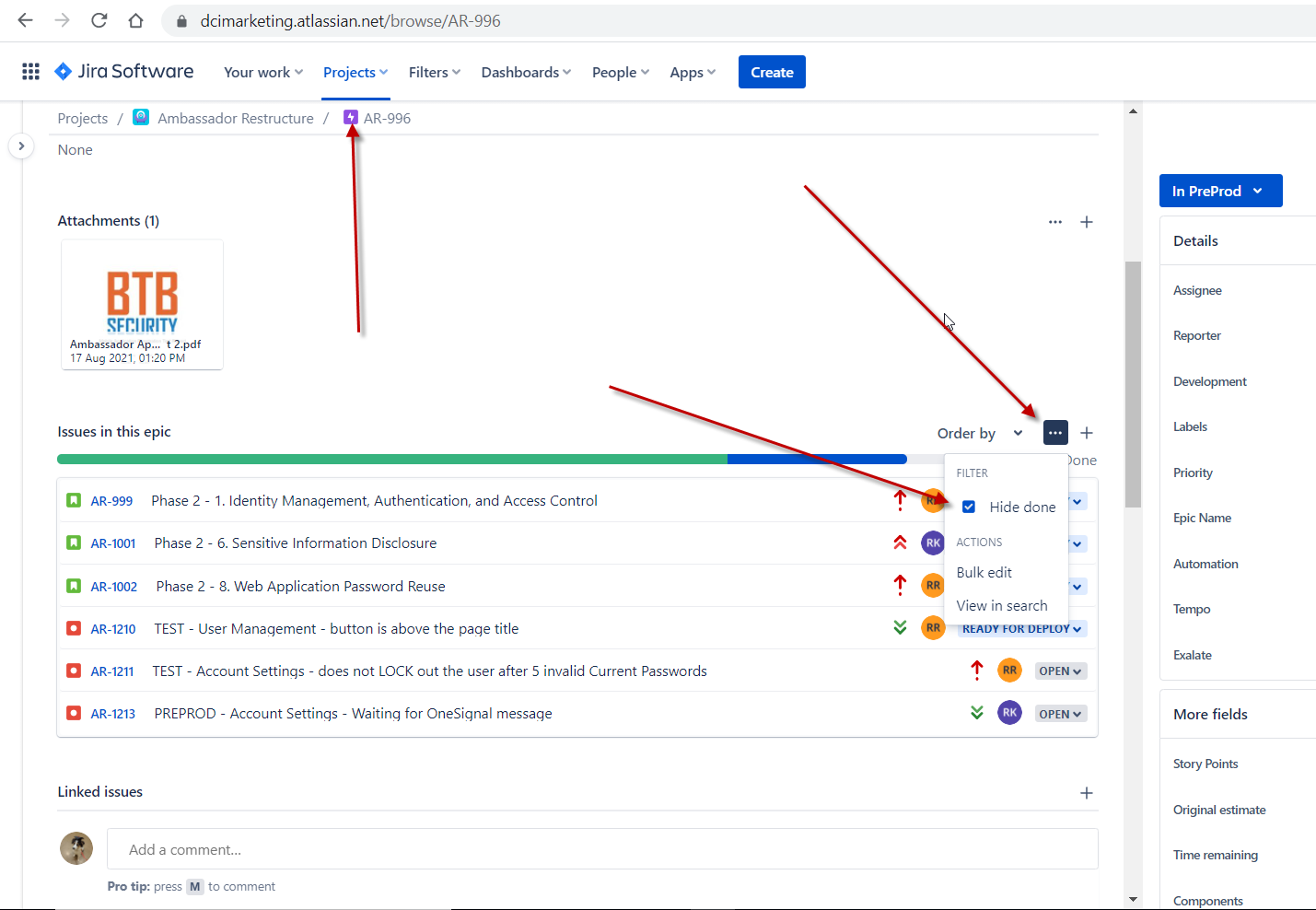 How can I save my Filter setting of Hide done?