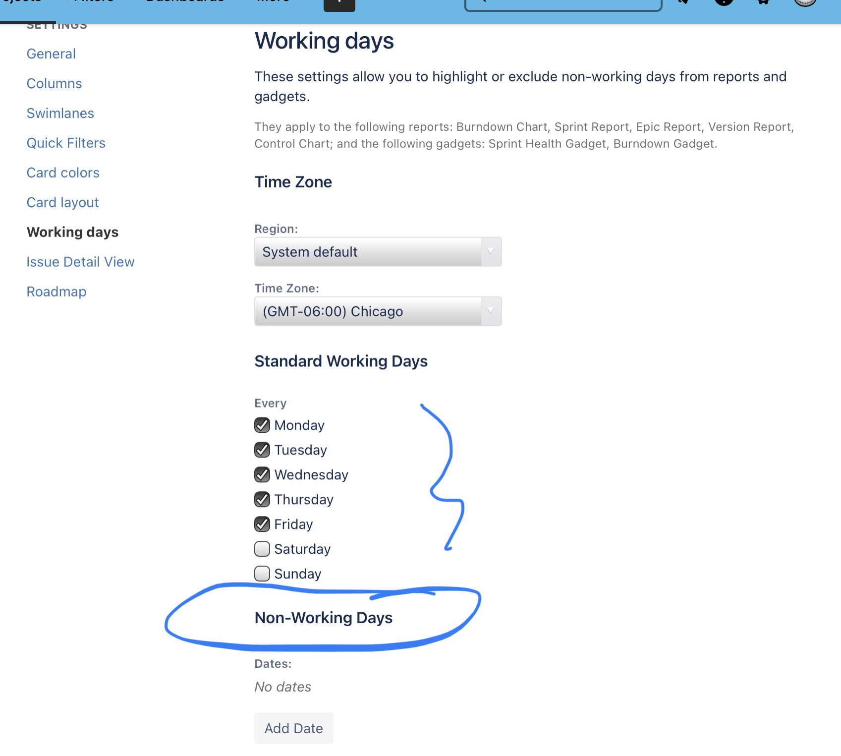 How are "non-working days" in the Control Chart so...