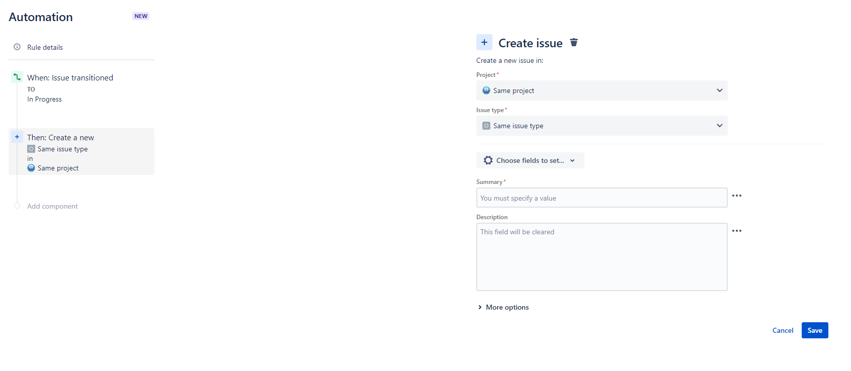 Create task in different project