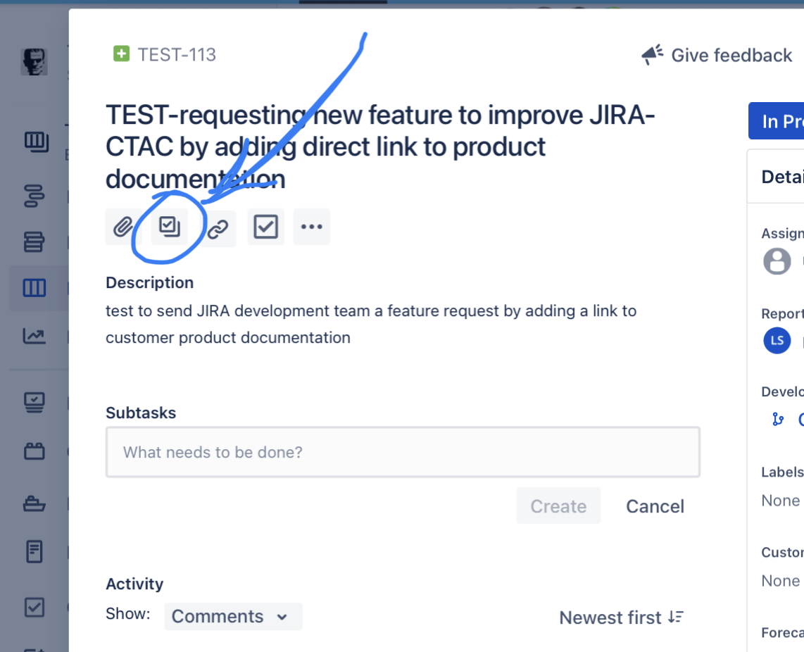 How to create subTask in jira