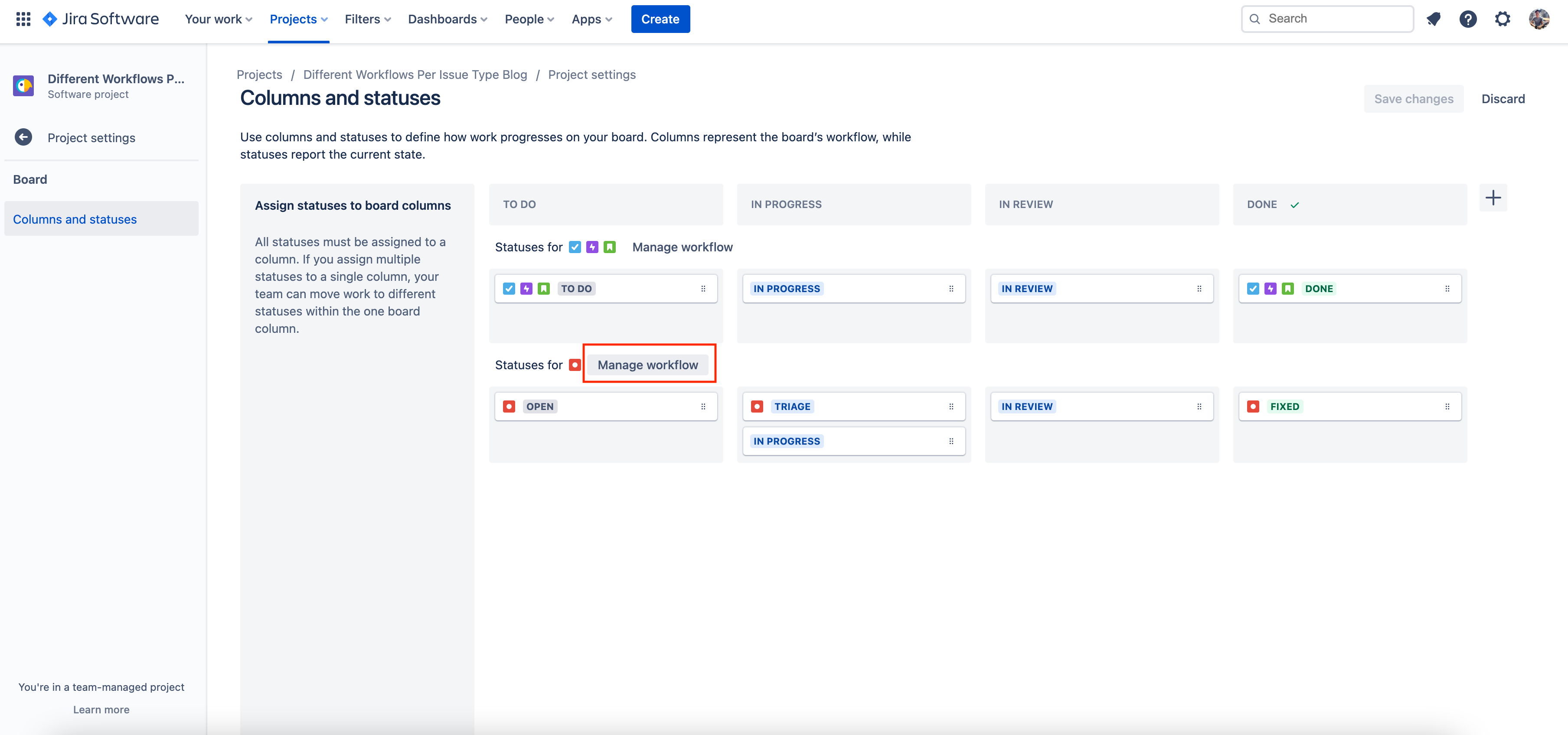 Different Workflows per Issue Type for Team Managed Projects