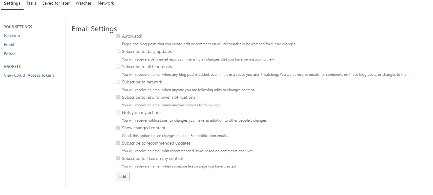 How can I unable the Confluence email notification...