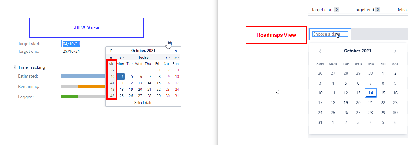 Roadmaps: Display Target dates in Calendar week vi...