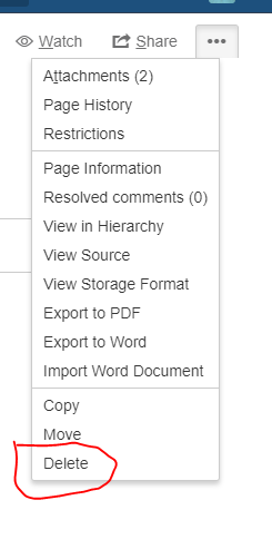 How to delete a page in confluence 6.5.1