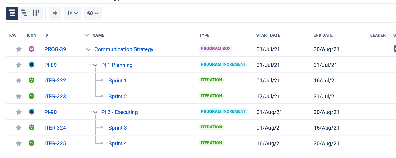 JIRA and Big Picture - Program increment