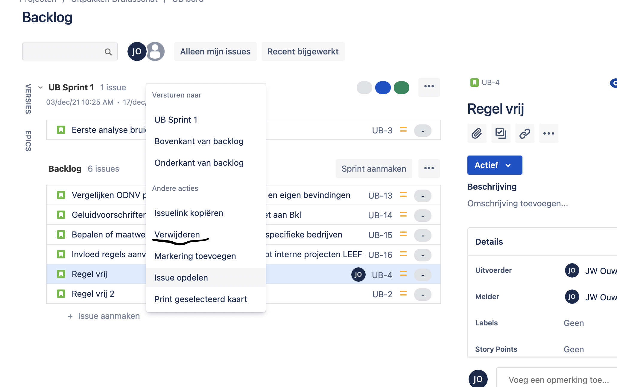How to delete stories from the backlog?