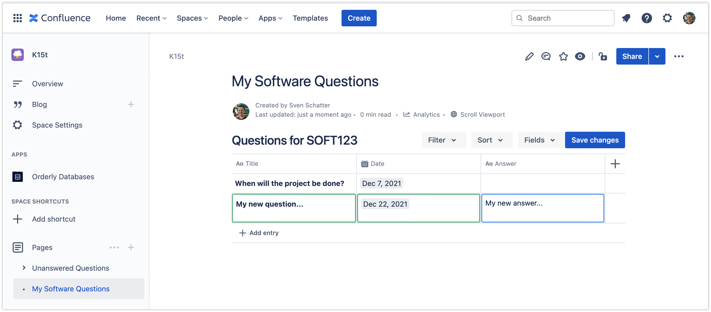 Question / Answer overview page