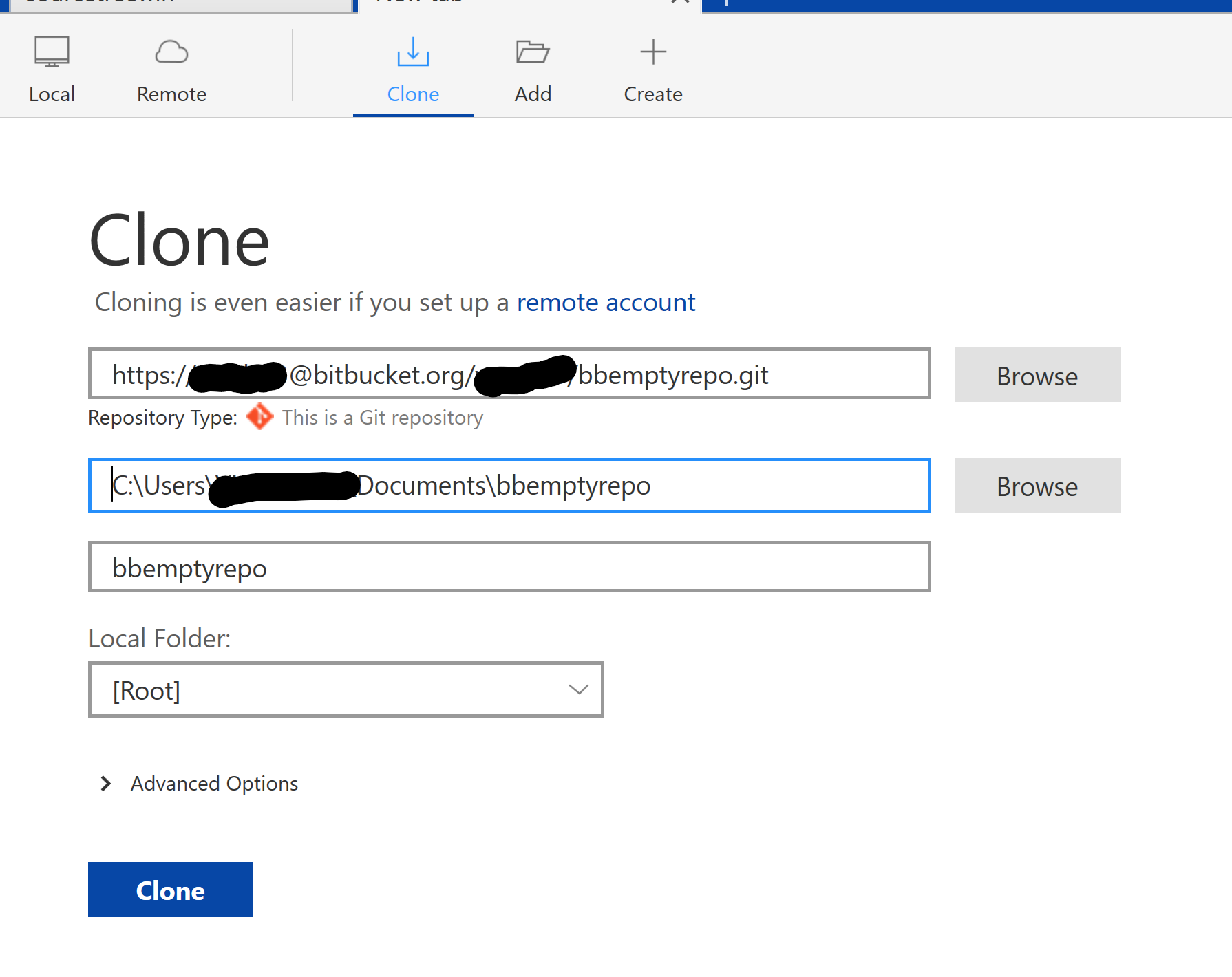 Unable To Clone Repository In Sourcetree 