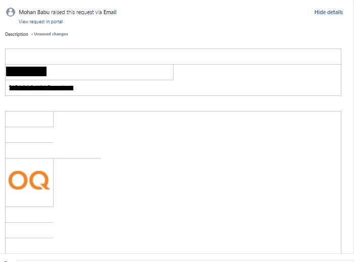 Email request sent to Jira Service Desk