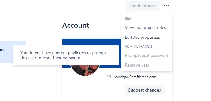 can't "Promot reset password" on a user