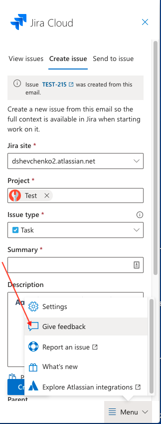 Emails attached with Jira Cloud for Outlook on web...