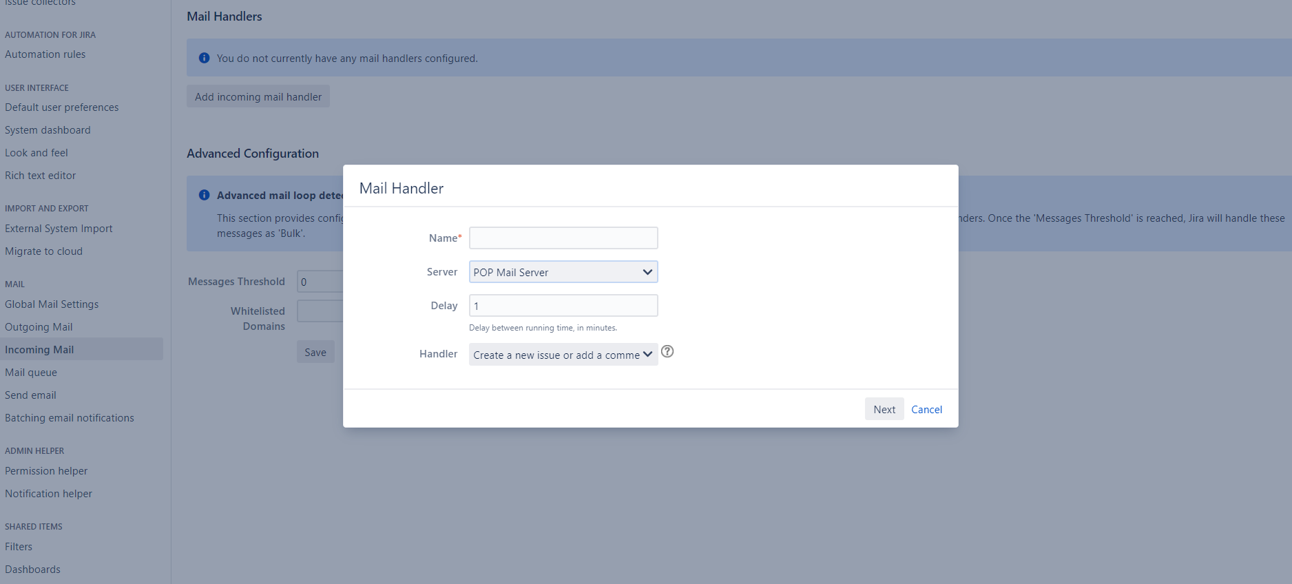 No SMTP function in mail handler