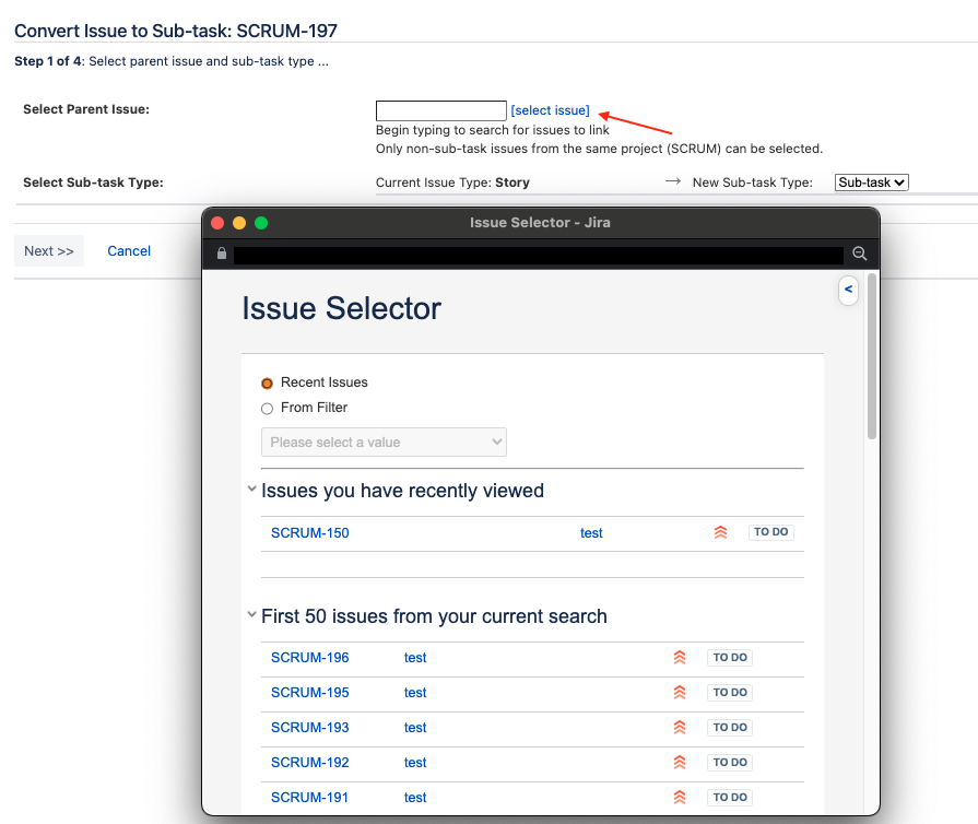 Solved: [Bug] Converting issue to sub-task