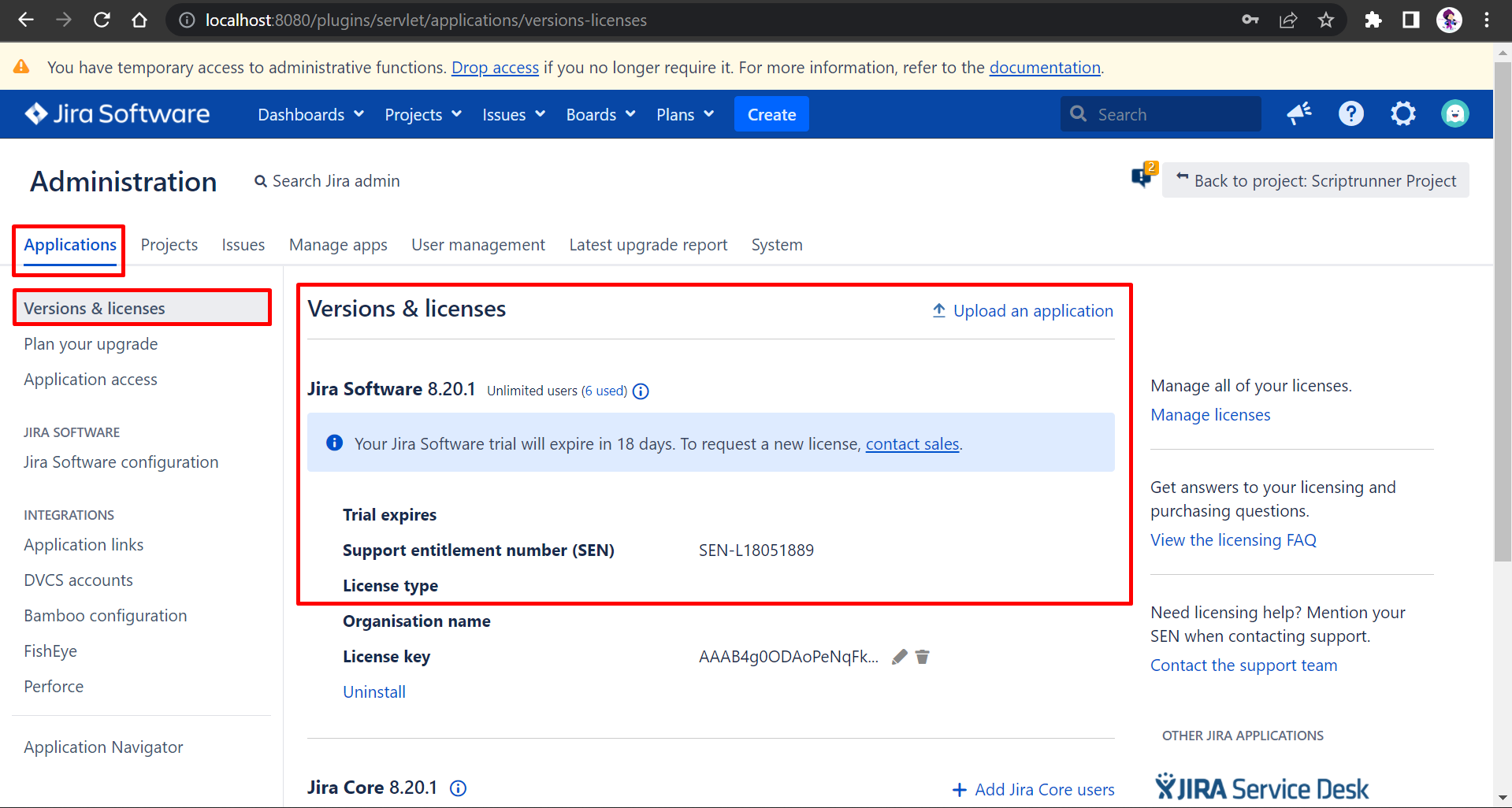 i need a jira licence page